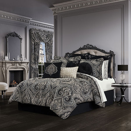 Five Queens Court Davinci 4 Pc Comforter Set  Queen - Black