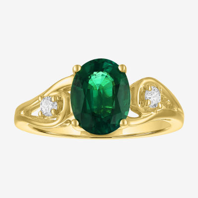 Womens 1/8 CT. T.W. Lab Created Green Emerald 14K Gold Over Silver Oval ...