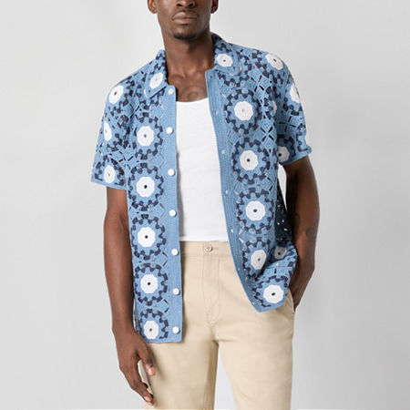 Click here for Arizona Mens Crochet Style Button-Front Sweater  M... prices