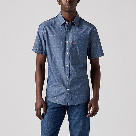 Levis Mens Classic 1 Pocket Short Sleeve Regular Fit Shirt - Blue