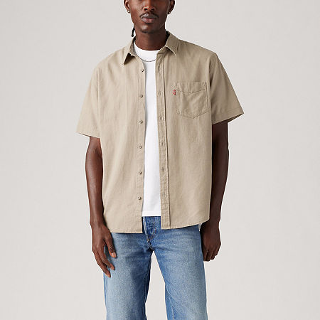 Levis Mens Classic 1 Pocket Short Sleeve Regular Fit Shirt - Khaki