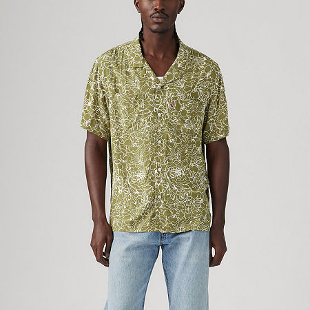 Levis Mens Relaxed-Fit Camp Collar Shirt - Floral Olive Branch