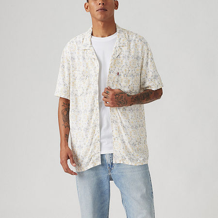 Levis Mens Relaxed-Fit Camp Collar Shirt - Egret