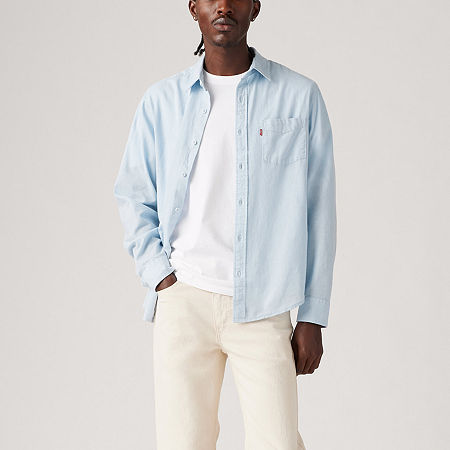 Levis Mens Classic 1 Pocket Regular-Fit Long Sleeve Shirt - Niagra Mist