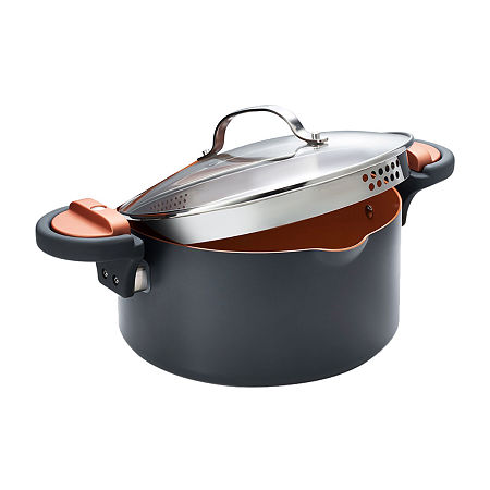 Gotham Steel 5 Qt. Non-Stick Ti-Ceramic Pasta Pot with Built-In Strainer and Twist N Lock Handles - Graphite