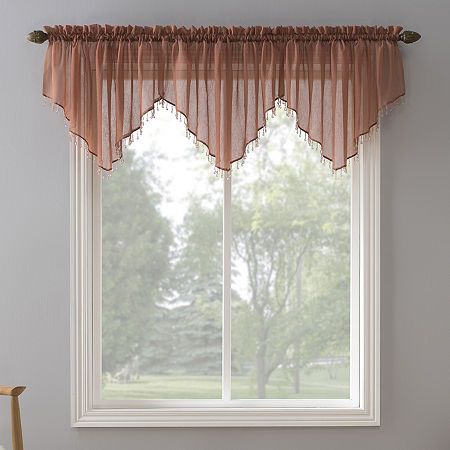 Crushed Sheer Voile Ascot Beaded Rod Pocket Curtain Valance - Cedar