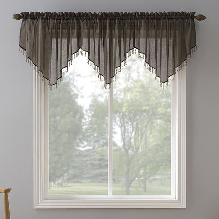 Crushed Sheer Voile Ascot Beaded Rod Pocket Curtain Valance - Sable