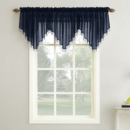 Crushed Sheer Voile Ascot Beaded Rod Pocket Curtain Valance - Navy