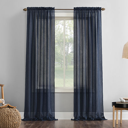 Crushed Sheer Voile Rod Pocket Curtain Panel - Navy