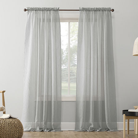 Crushed Sheer Voile Rod Pocket Curtain Panel - Silver