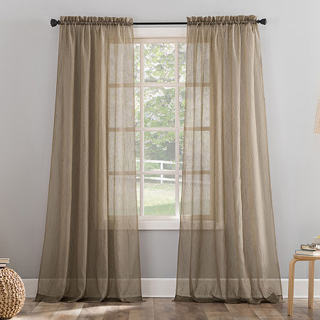 Crushed Sheer Voile Rod Pocket Curtain Panel - Taupe