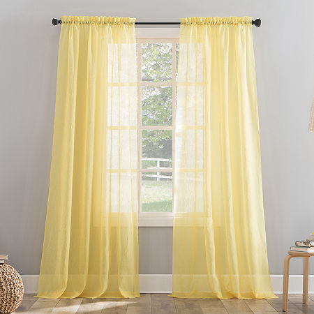 Crushed Sheer Voile Rod Pocket Curtain Panel - Yellow
