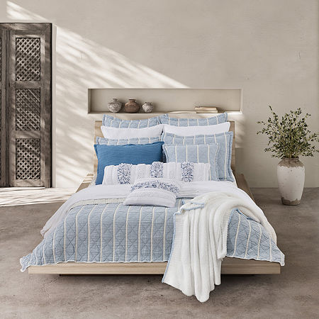 White Sand Playa Cotton Coverlet  King/California King - Blue