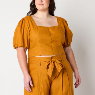 Worthington Plus Womens Square Neck Short Sleeve Blouse, Color: Summer ...