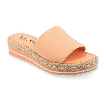 Journee Collection Womens Rosey Espadrille Platform Wedge Sandals - Peach