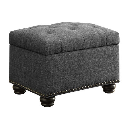 Convenience Concepts 24 Faux Linen 5th Avenue Storage Ottoman - Dark Charcoal Gray Fabric