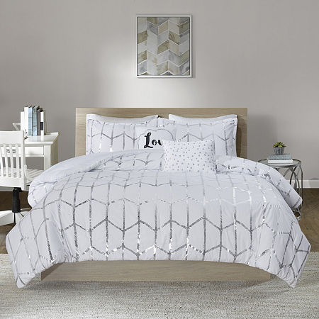 Intelligent Design Raina Metallic 5-Pc. Comforter Set  Full/Queen - White/silver