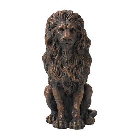 Glitzhome Guardian Standing Lion Statue - Brown
