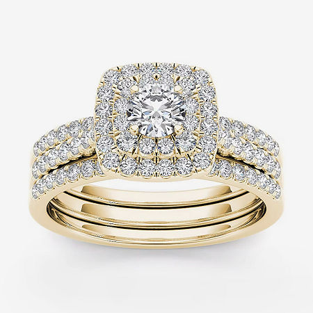 Click here for 1 CT.T.W. Natural Diamond 10K Yellow Gold Halo Bri... prices