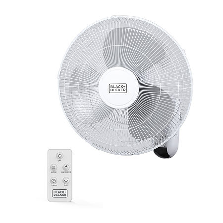 Black+Decker 16" Wall Fan with Remote Control  Oscillating Fan with 3 Speed Settings and Shut Off Fan Timer  Wall Mount Fan with Adjustable Tilt