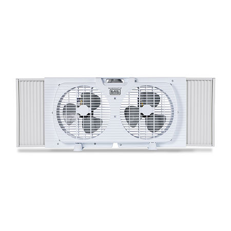 Black+Decker 9" Dual Window Fan for Window Screen with 2 Speed Settings  Twin Window Fan with Mechanical Controls and Removable Legs Black - Whit