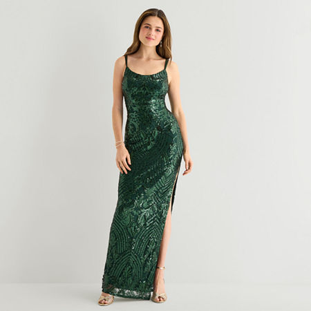 Click here for Emerald Sundae Juniors Sequined Side-Slit Gown  Cr... prices