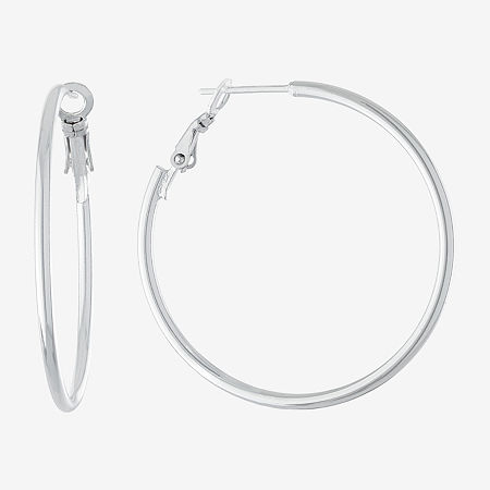 Athra Fine Silver Plated 40mm Round Tube Hoop Earrings