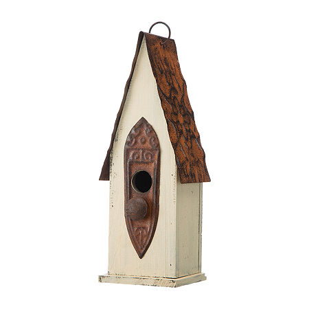 Glitzhome 13.25 Washed Distressed Birdhouse - Off-White