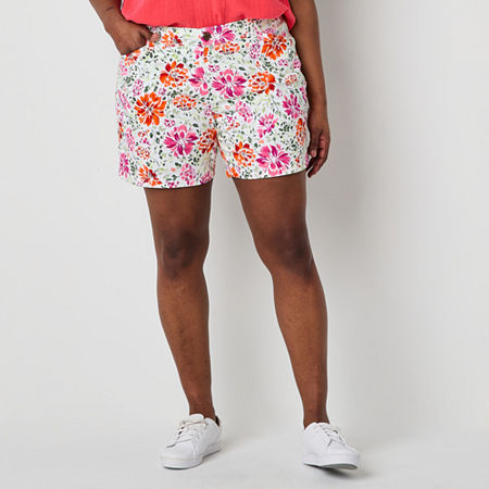 Click here for St. Johns Bay Womens 6 Mid Rise Plus Chino Short... prices