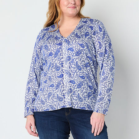 Click here for Liz Claiborne Plus Womens V Neck Long Sleeve Paisl... prices
