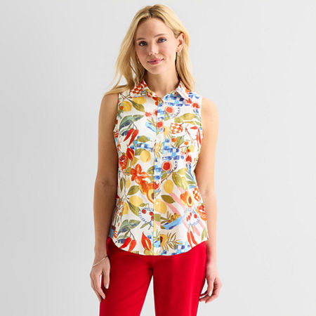 Click here for St. Johns Bay Womens Sleeveless Regular Fit Button... prices