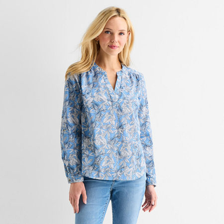 Click here for St. Johns Bay Womens V Neck Long Sleeve Blouse  Me... prices