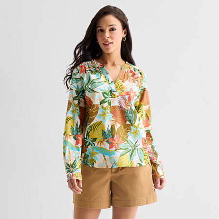 Click here for St. Johns Bay Womens V Neck Long Sleeve Blouse  Me... prices