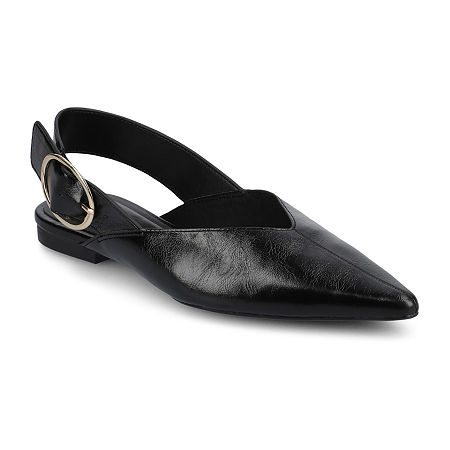 Journee Collection Womens Jacqueline Slingback Ankle Buckle Flats - Black