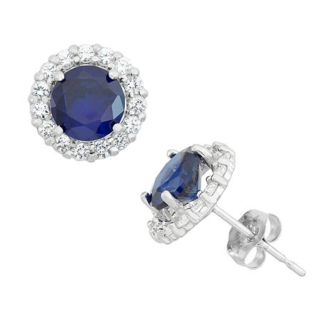 Click here for Lab Created Blue Sapphire 10K Gold Round Stud Earr... prices