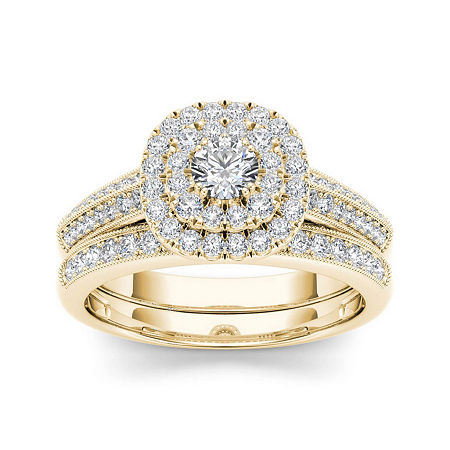 Click here for 7/8 CT. T.W. Diamond 10K Yellow Gold Halo Bridal R... prices