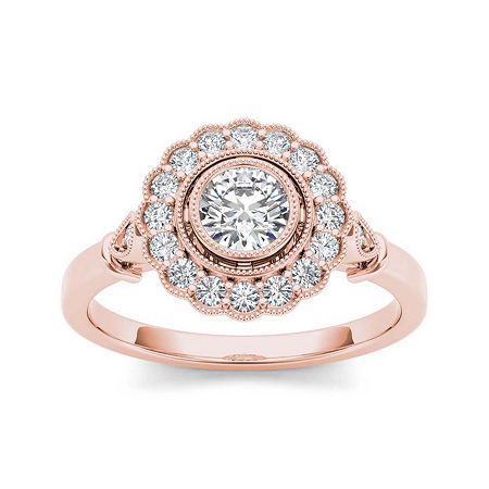 Click here for 1/2 CT.T.W. Natural Diamond Flower Halo 10K Rose G... prices
