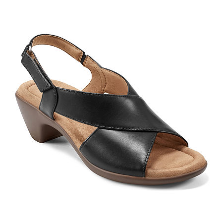 Easy Spirit Womens Chantal Crisscross Low Heel Sandals - Black Leather