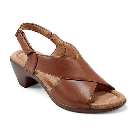 Easy Spirit Womens Chantal Crisscross Low Heel Sandals - Cognac Leather