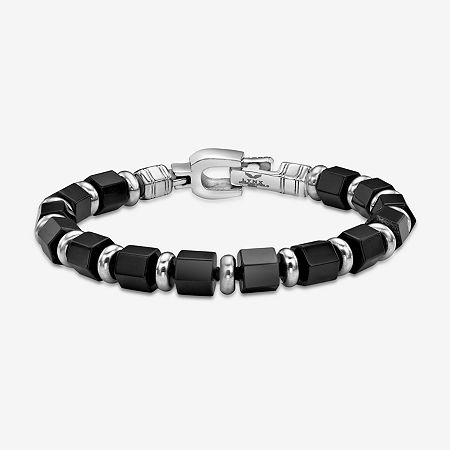 Click here for Mens Black Agate Stainless Steel Beaded Bracelet... prices