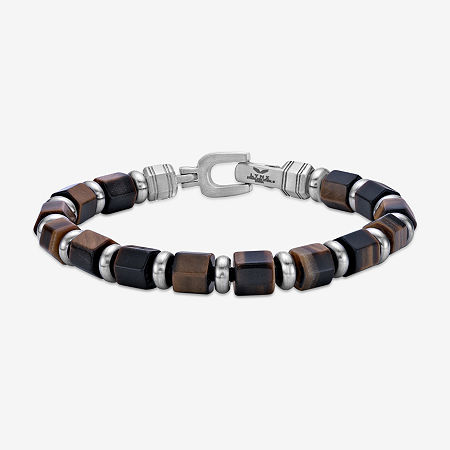 Click here for Mens Black Agate Stainless Steel Beaded Bracelet... prices