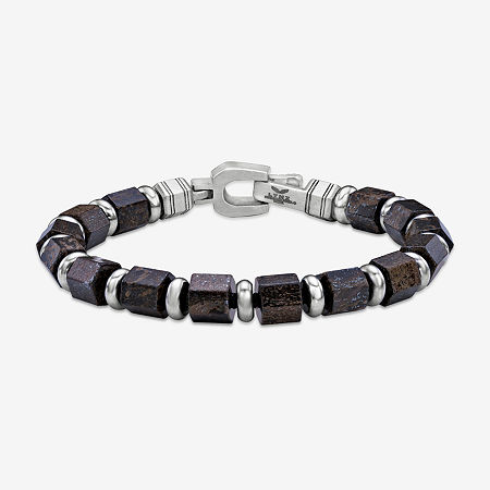 Click here for Mens Black Agate Stainless Steel Beaded Bracelet... prices