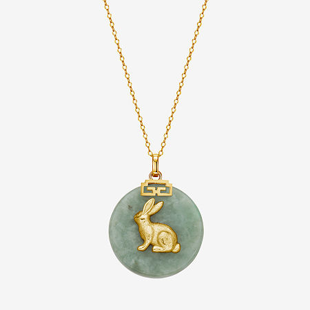 Click here for Rabbit Womens Genuine Green Jade 18K Gold Over Sil... prices