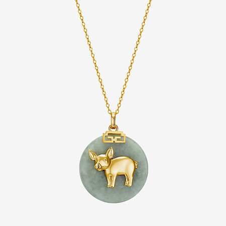 Click here for Pig Womens Genuine Green Jade 18K Gold Over Silver... prices