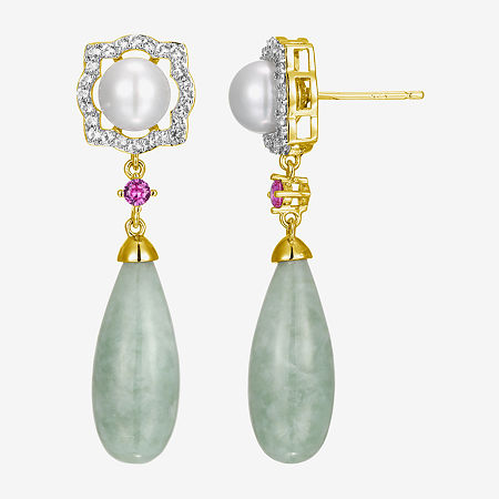 Click here for Womens Genuine Green Jade 18K Gold Over Silver Dro... prices