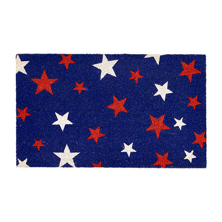 Northlight Blue Coir Red and White Stars Americana Outdoor Doormat  18 x 30 - Blue
