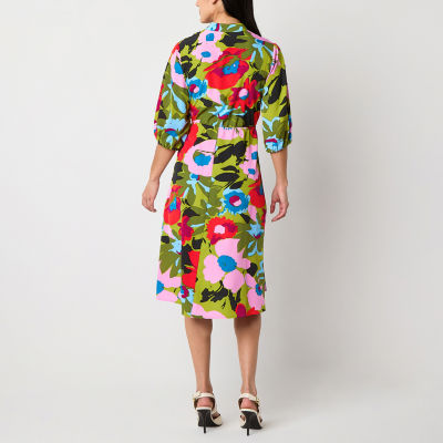 52seven Womens Elbow Sleeve Floral Midi Fit + Flare Dress Petite, Color ...