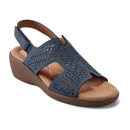Easy Spirit Womens Kali Low Wedge Slingback Sandals - Blue