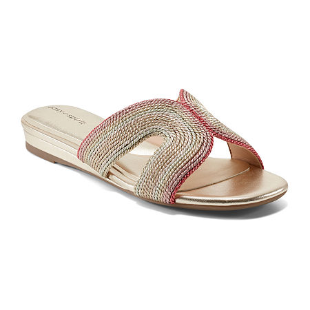 Easy Spirit Womens Calera Flat Slip-On Sandals - Pink/Gold/Silver