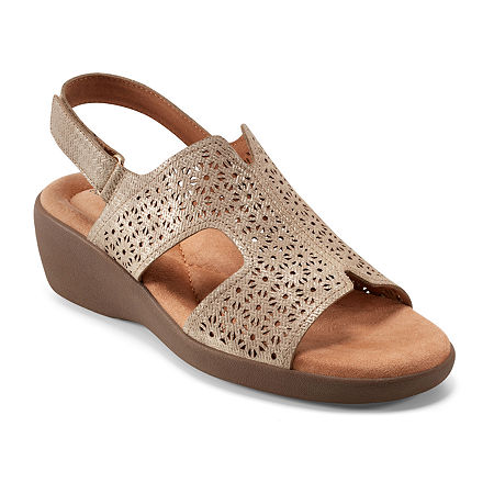 Easy Spirit Womens Kali Low Wedge Slingback Sandals - Gold